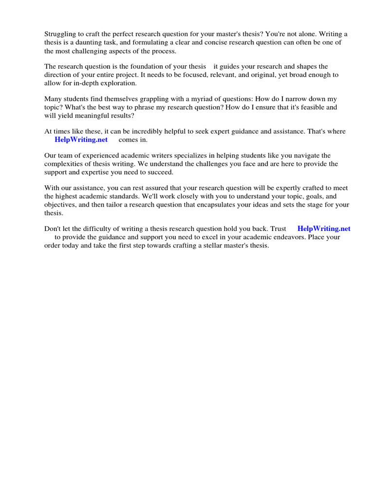 Master Thesis Research Question Examples | PDF
