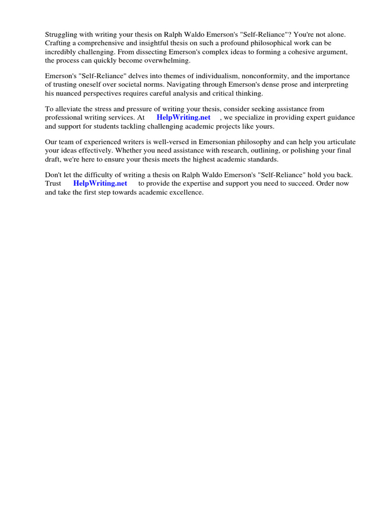 Ralph Waldo Emerson Self Reliance Thesis | PDF | Ralph Waldo Emerson