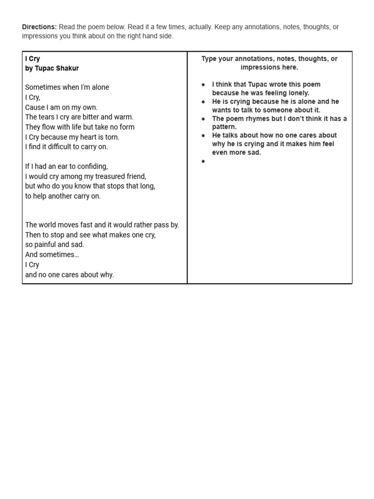 Man Tupac Shakur - I Cry | PDF