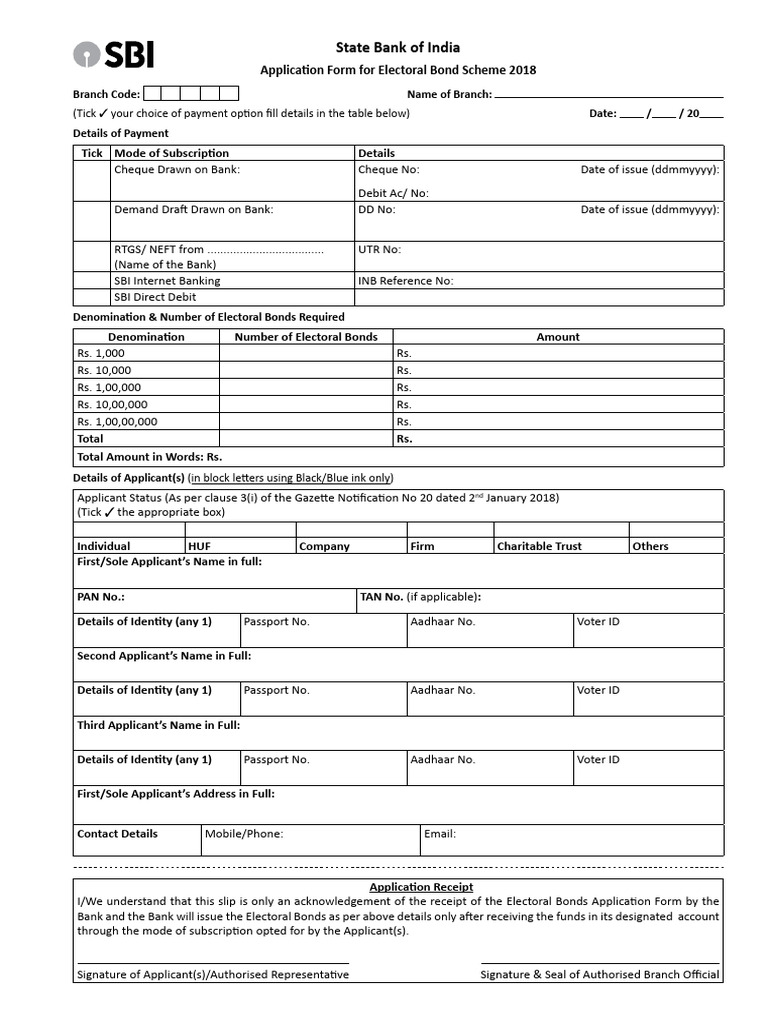Electoral Bond Application Form English | Download Free PDF | Payments ...