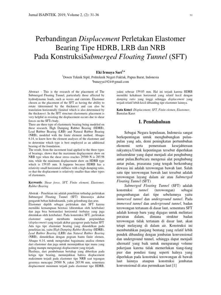 Perbandingan Displacement Perletakan Elastomer Bearing Tipe HDRB, LRB Dan NRB | PDF
