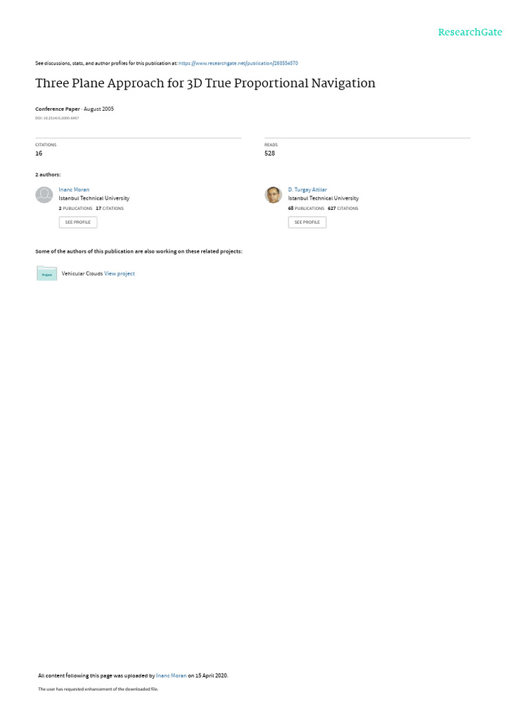Three Plane Approach For 3D True Proportional Navigation | PDF
