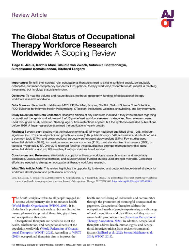 The Global Status of Occupational Therapy Workforce Research Worldwide: A Scoping Review | PDF ...