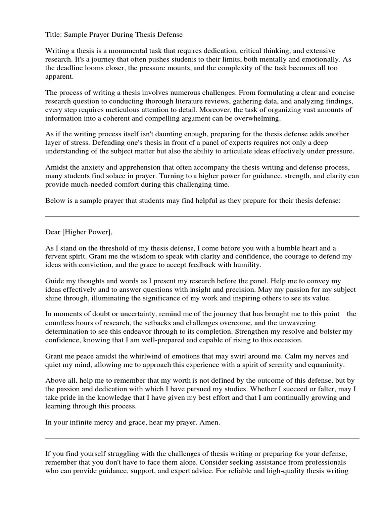 Sample Prayer During Thesis Defense | PDF
