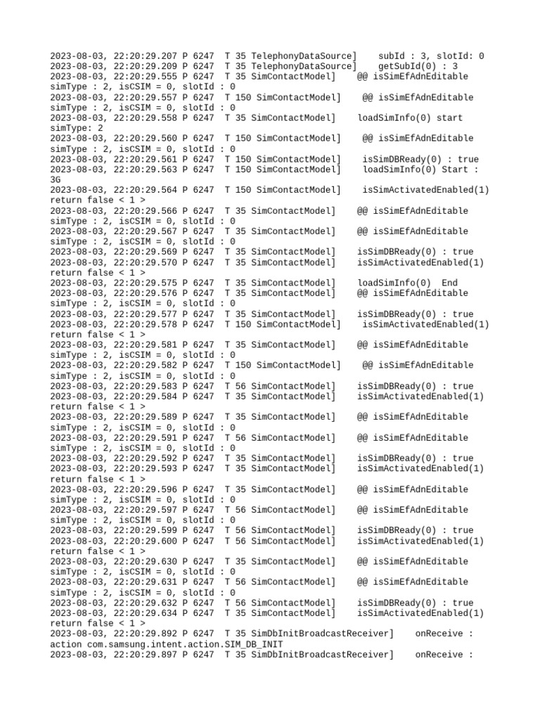 SIM Database Initialization Logs | PDF