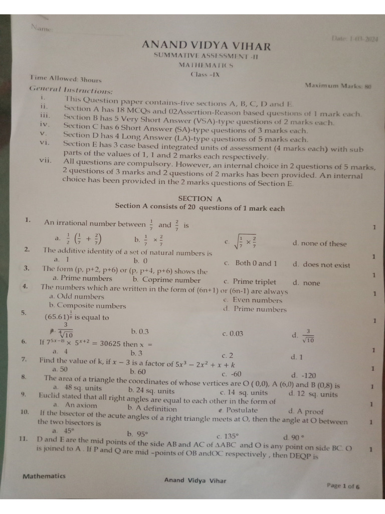 Maths Q.Paper | PDF