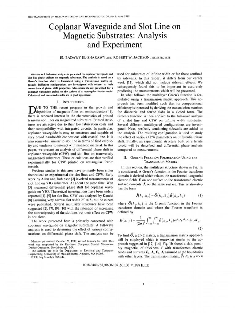 Coplanar Waveguide and Slot Line On Magnetic Substrates: Analysis and ...