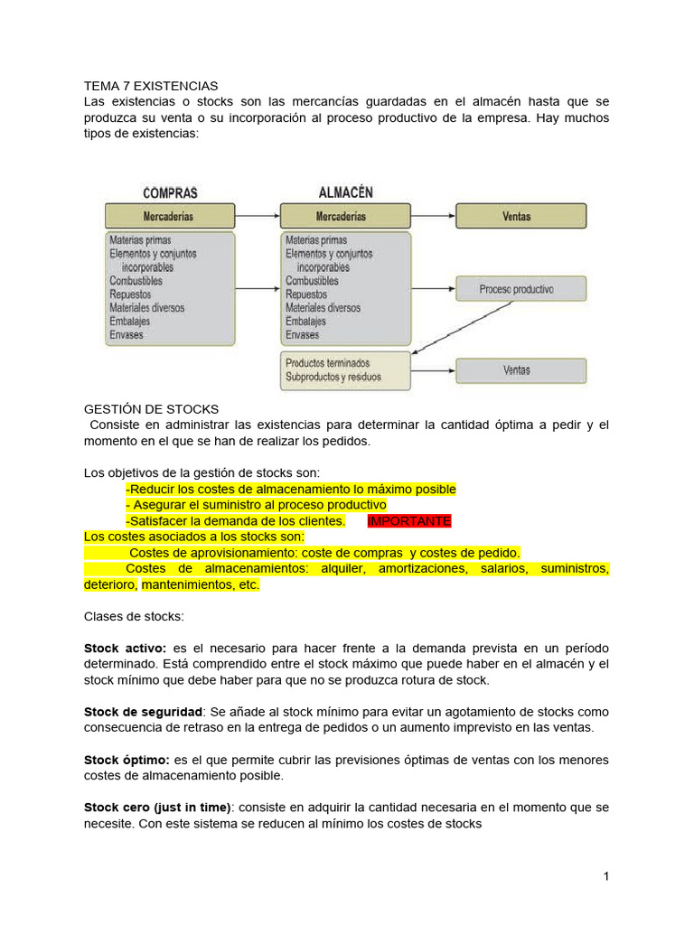 Tema 7 Existencias | PDF | Procesos de negocio | Servicios financieros