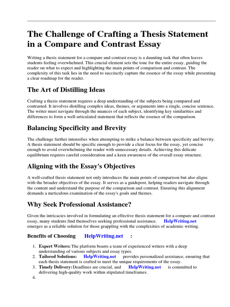 Thesis Statement in Compare and Contrast Essay | PDF | Essays | Thesis