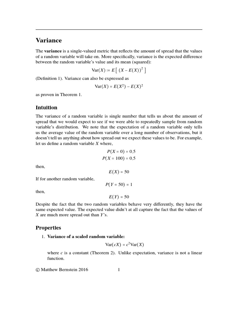 Variance | PDF | Variance | Random Variable
