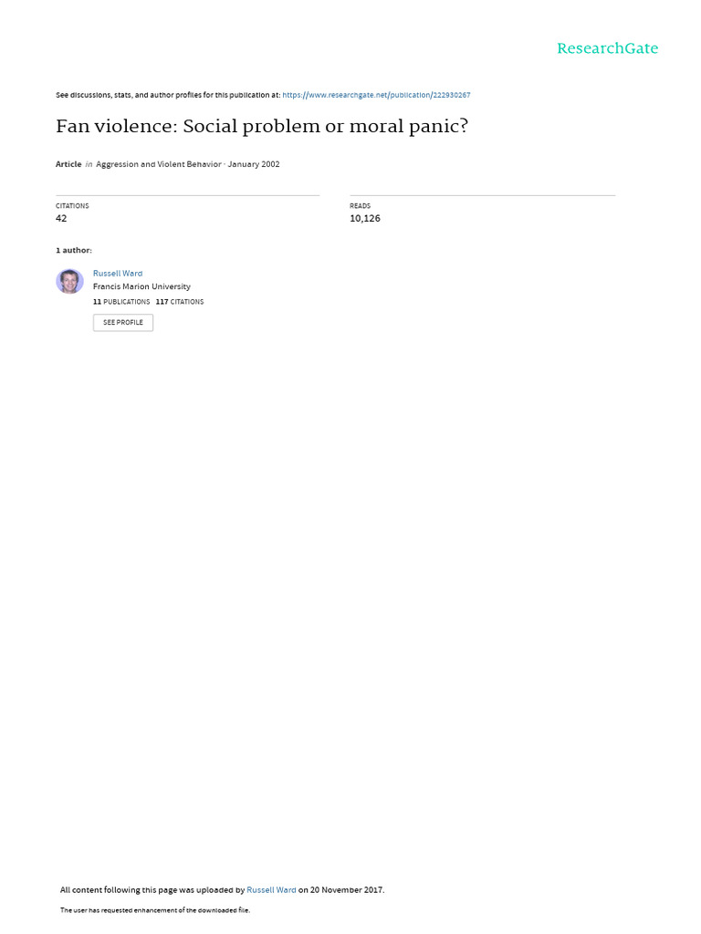 Fan Violence: Social Problem or Panic? | PDF | Violence | Aggression