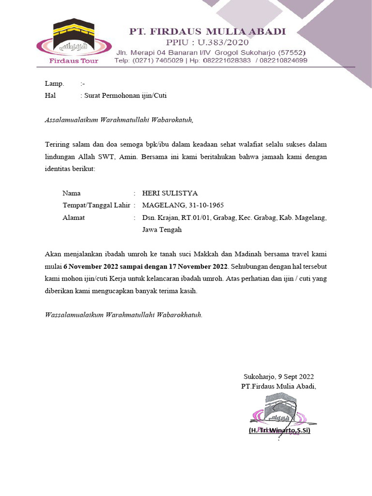 Template Pengajuan Cuti Umroh | PDF