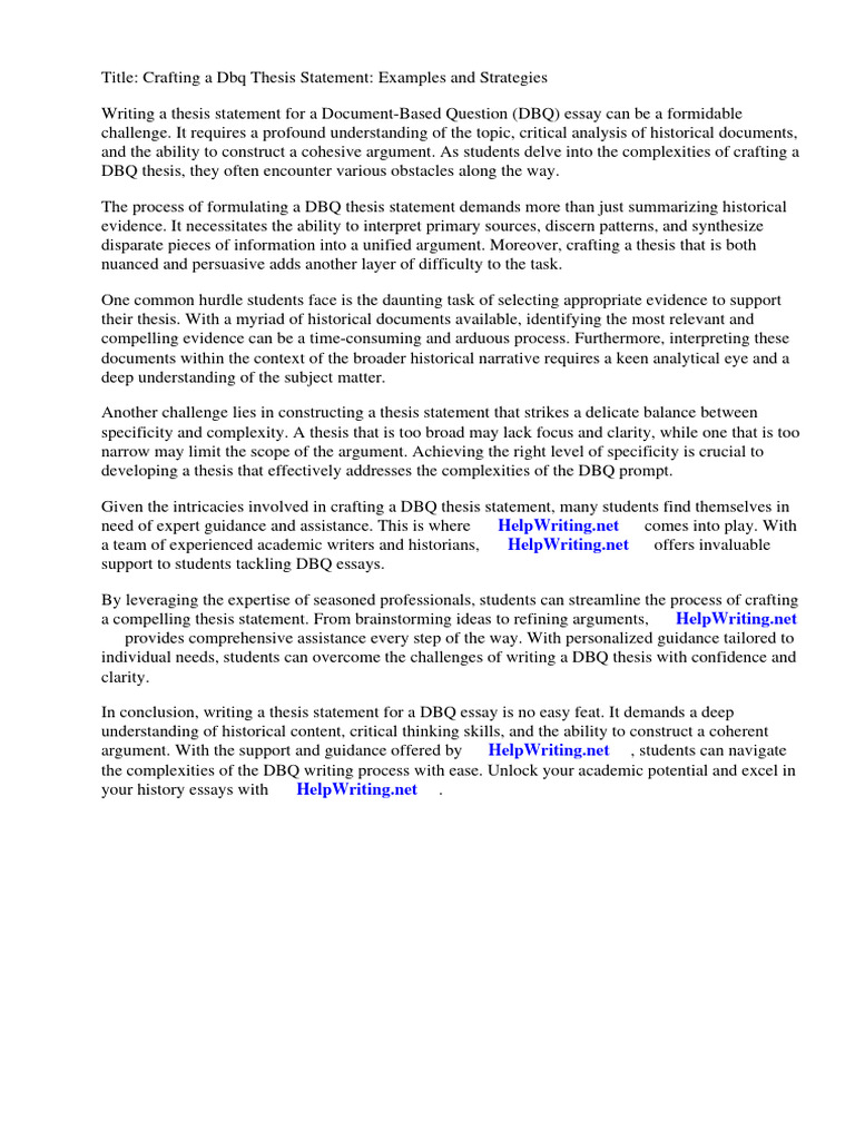 DBQ Thesis Statement Examples | PDF