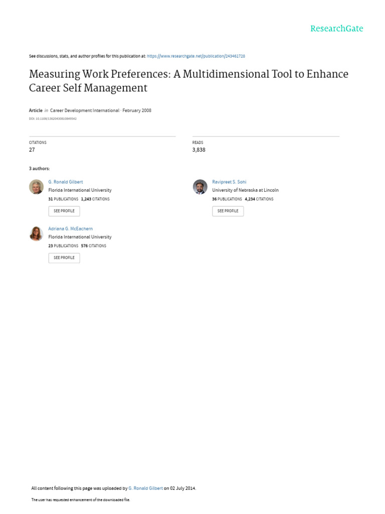 Work Preferences Tool for Career Management | PDF | Psychological ...