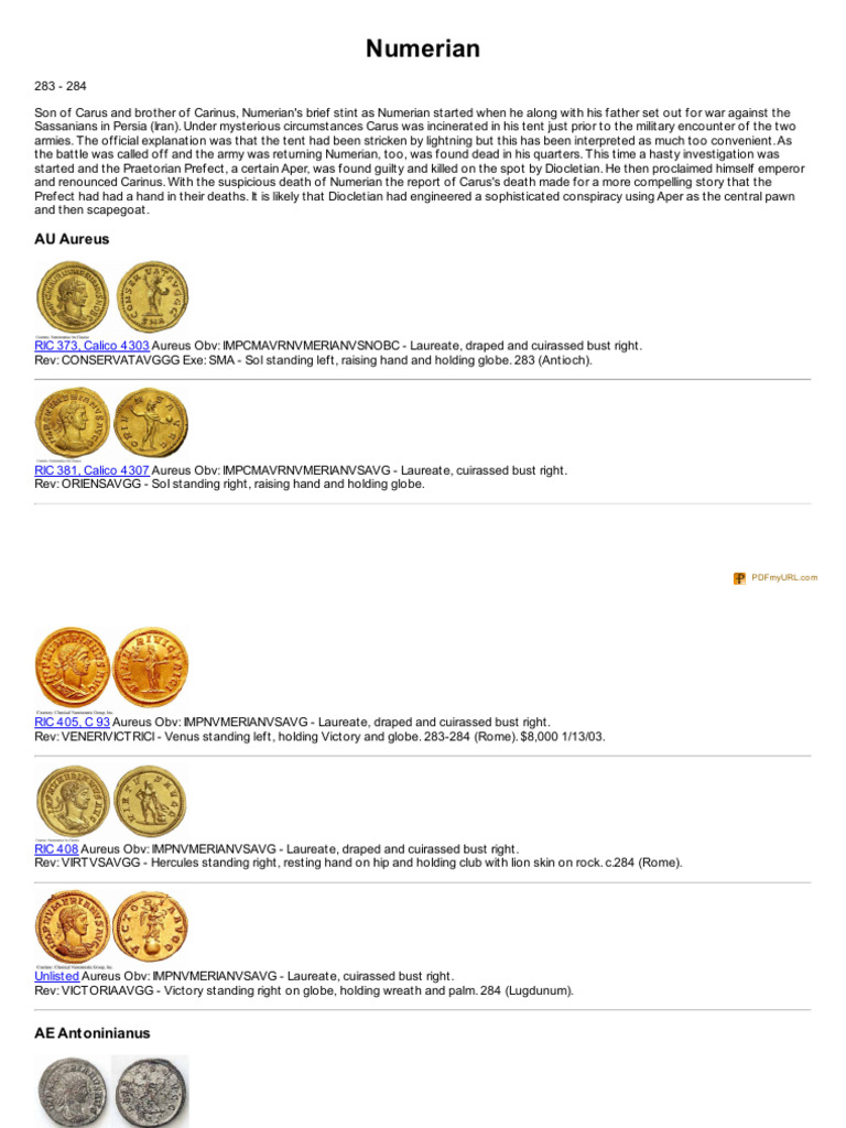 Numerian | PDF | Roman Empire | 3rd Century