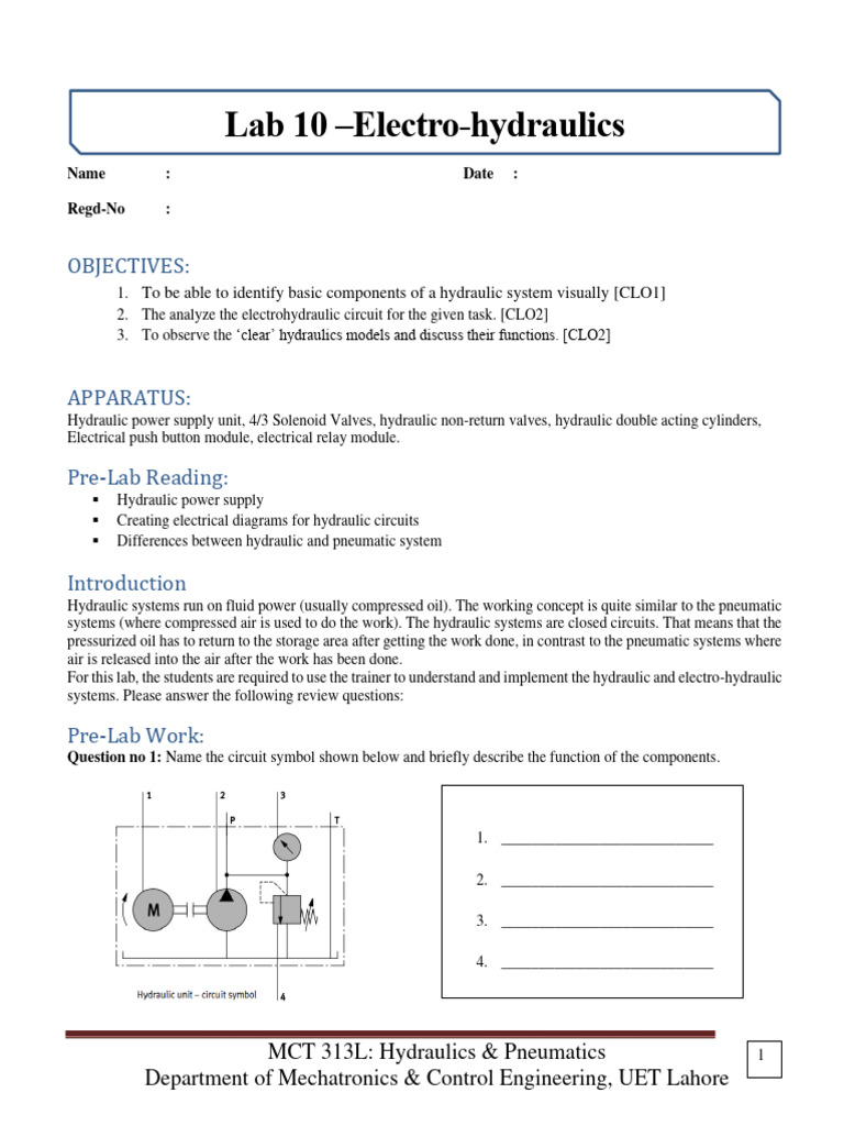 Electro-Hydraulics Lab: Diagrams & Analysis | PDF | Valve | Actuator