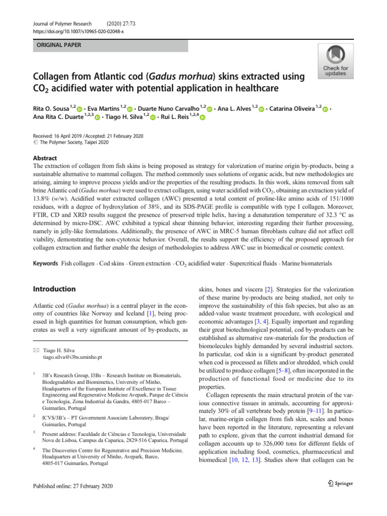 Collagen From Atlantic Cod (Gadus Morhua) Skins Extracted Using CO2 ...
