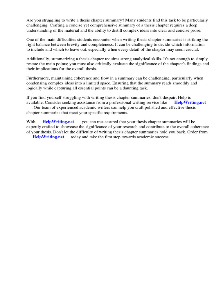 How To Write A Thesis Chapter Summary | PDF | Methodology | Thesis