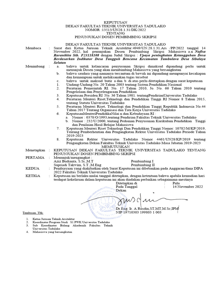 SK Pembimbing Nafisa Raranikita F23118108 | PDF | Seni