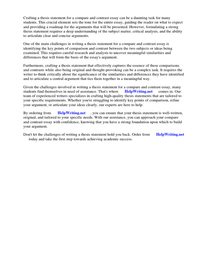 A Thesis Statement For Compare and Contrast Essay | PDF