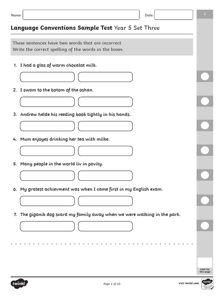 Au t2 e 3164 Naplan Style Language Conventions Year 5 Set One Exam ...
