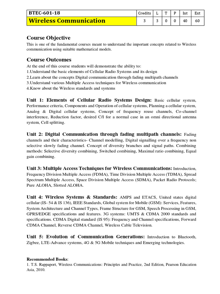 Wireless Communication Syllabus | PDF | Cellular Network | Channel Access Method