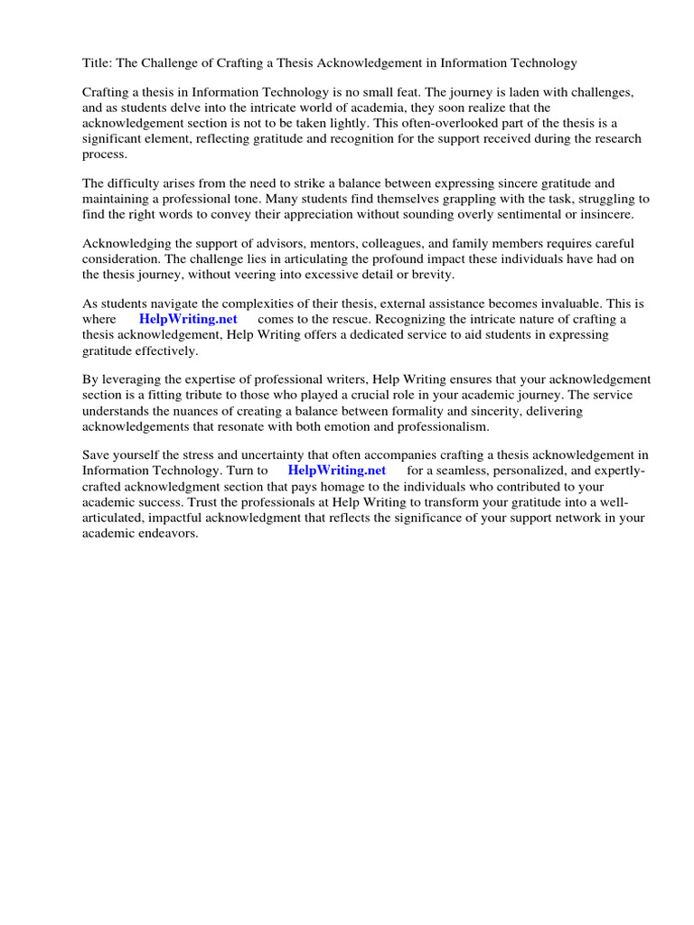 Sample Acknowledgement Thesis Information Technology | PDF
