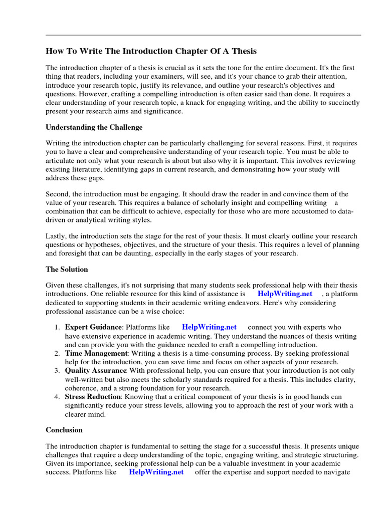 How to Write the Introduction Chapter of a Thesis | PDF | Thesis ...