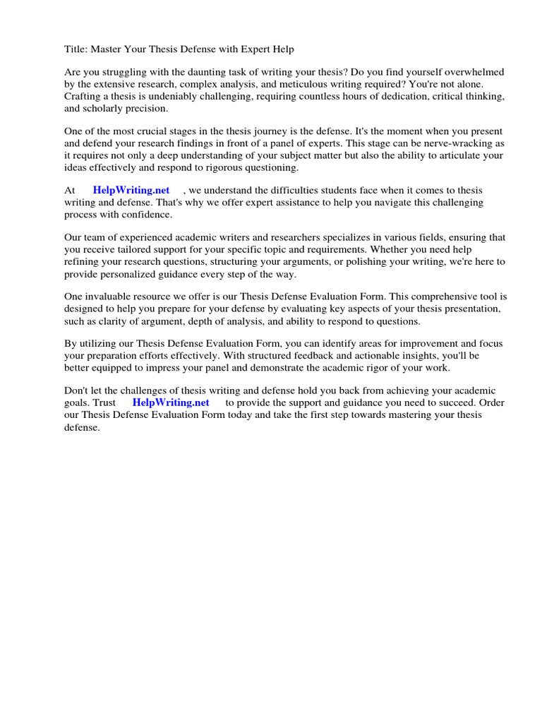 Thesis Defense Evaluation Form Pdf Thesis Evaluation