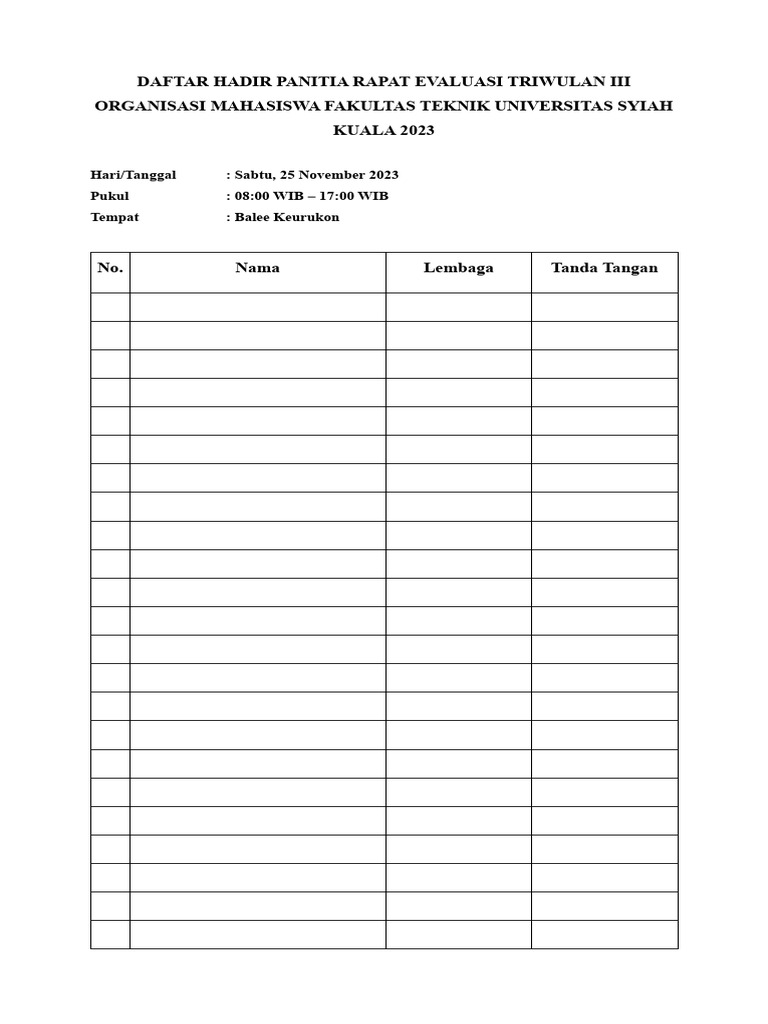 Absensi Panitia, Peserta, Tamu | PDF