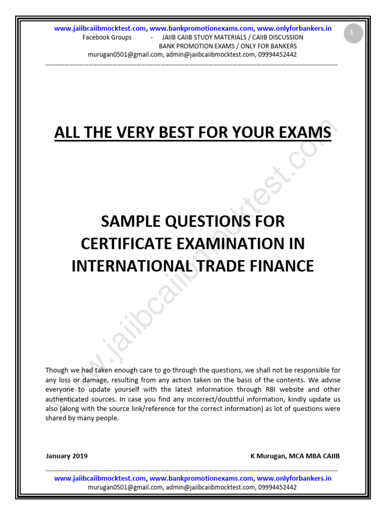 International Trade Finance-Sample Questions by Murugan | PDF