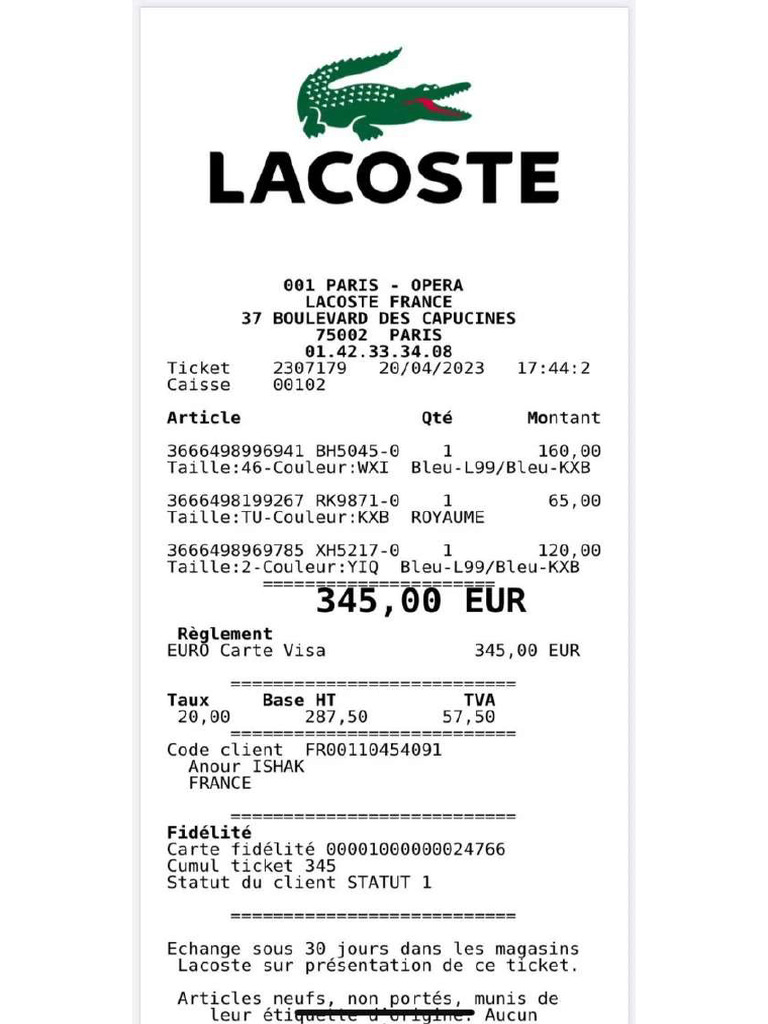 Lacoste Invoice | PDF