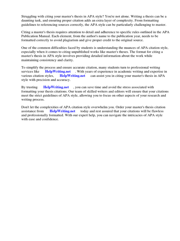 How To Cite A Masters Thesis in Apa Style | PDF