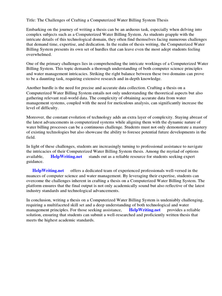 Computerized Water Billing System Thesis | PDF | Databases | Invoice