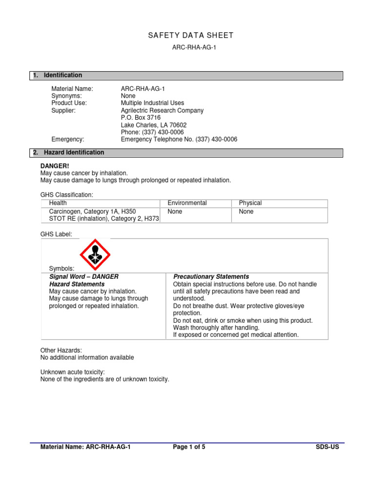 Arc Rha Ag 1+SDS | PDF | Toxicology | Occupational Safety And Health