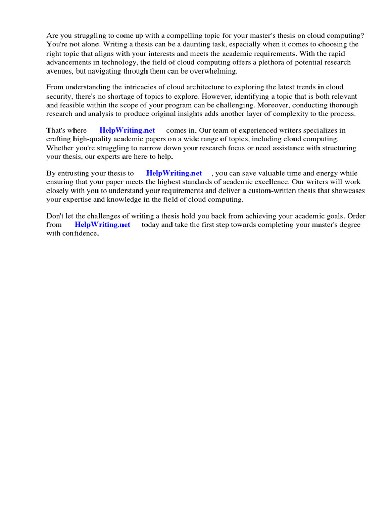 Master Thesis Topics On Cloud Computing | PDF | Cloud Computing | Computing