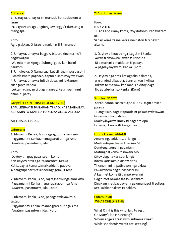 Liturgical Mass Song Line-Up | PDF