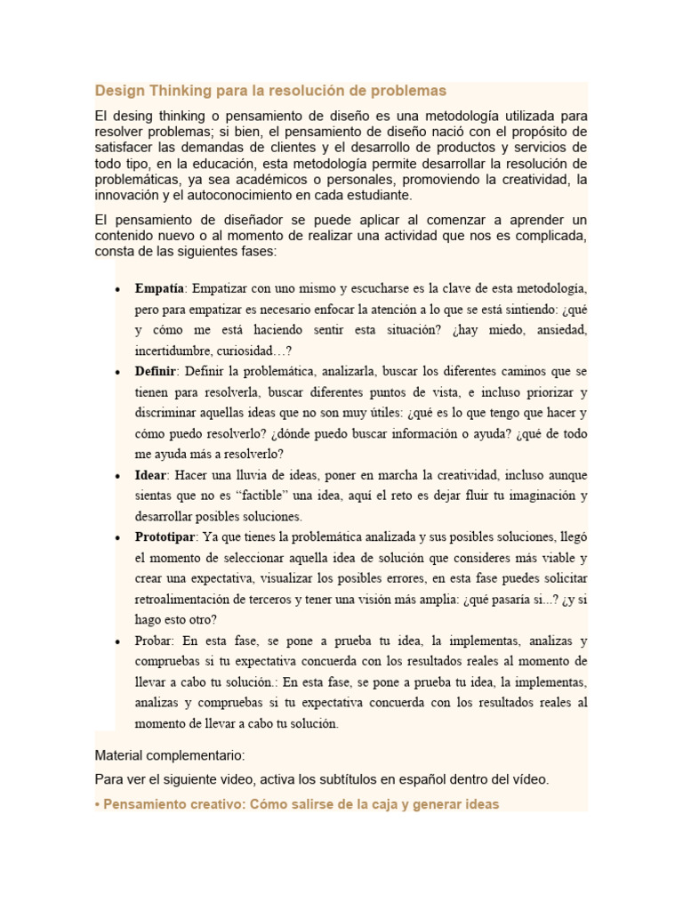 Design Thinking para la resolución de problemas | PDF | El pensamiento de diseño | Pensamiento