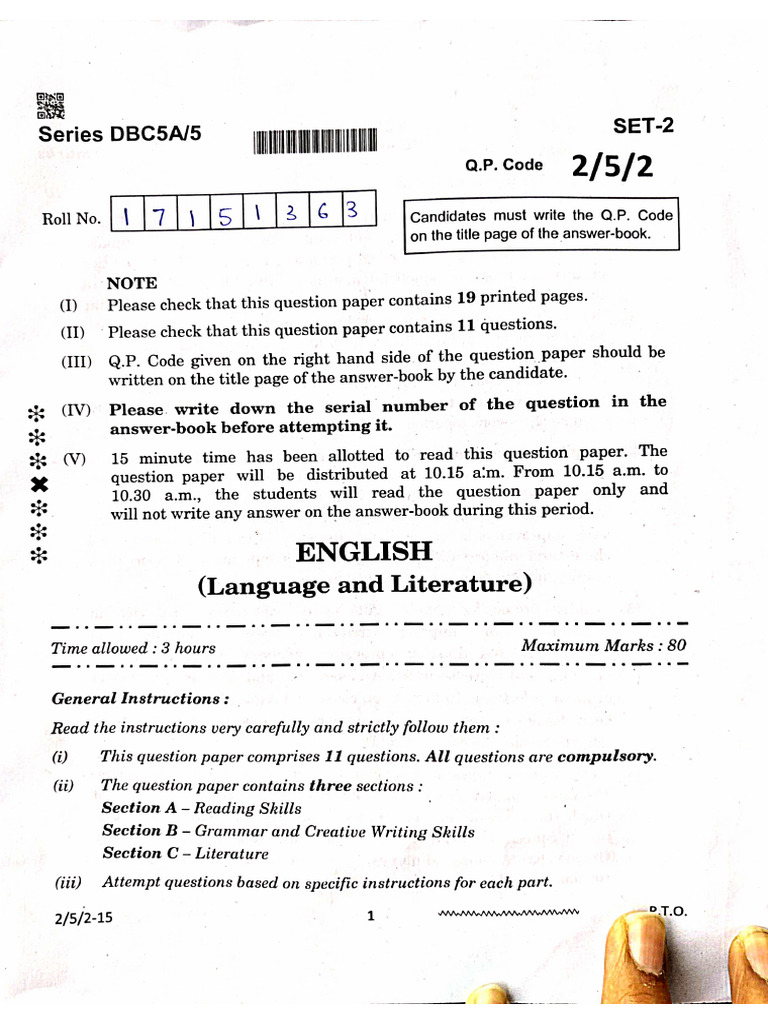 CBSE Class 10 English Question Paper 2024 PDF SET 3 | PDF