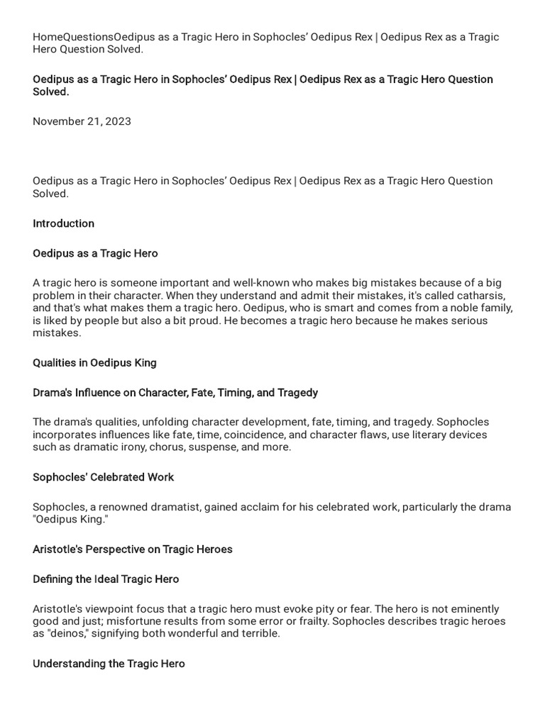 Tragic Hero | PDF | Tragedy | Sophocles