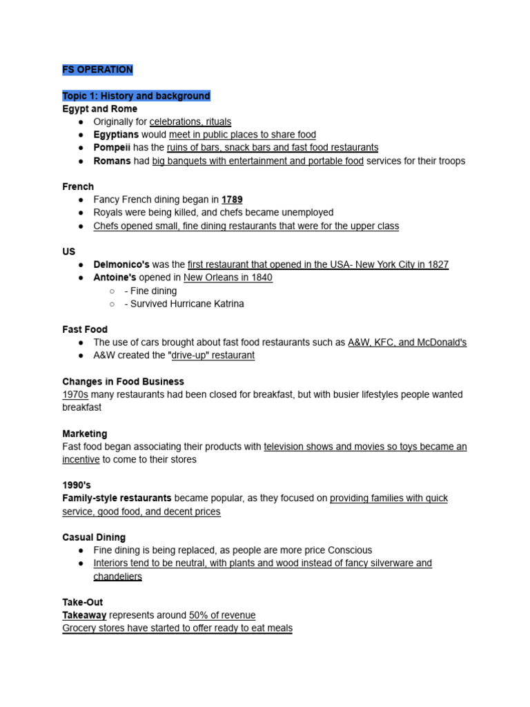 Food Service Operation | PDF | Menu | Restaurants