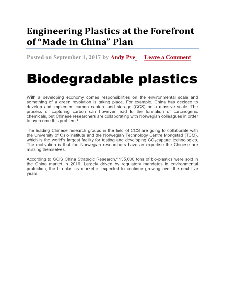 China’s Growing Bio-Plastics Industry | PDF | Materials | Plastic