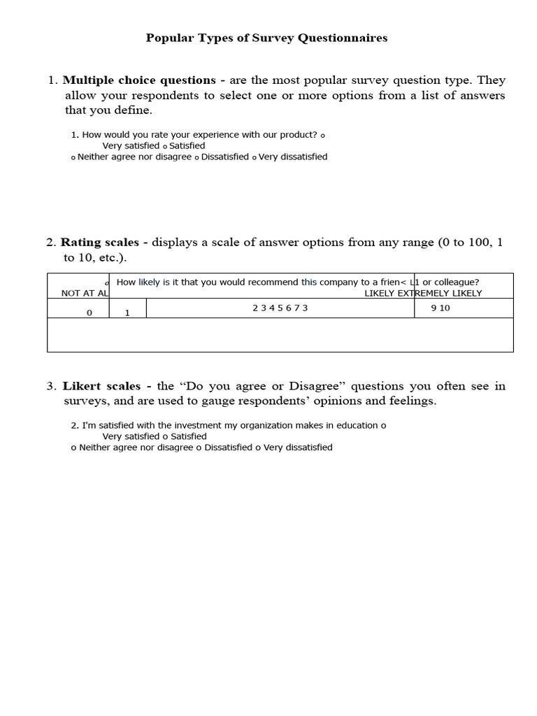 Types of Survey Questionnaires Explained | PDF | Survey Methodology ...