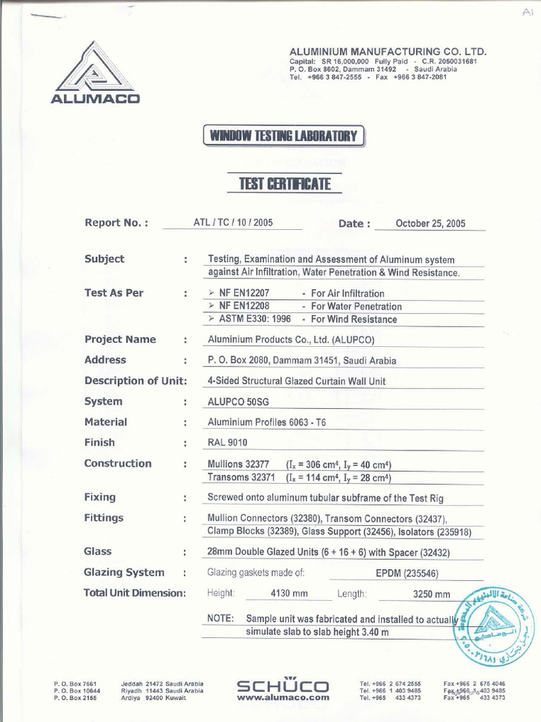 Test Report - ALUPCO 50SG - (4-Sided Structural Glaze) C-W 25-10-2005 | PDF