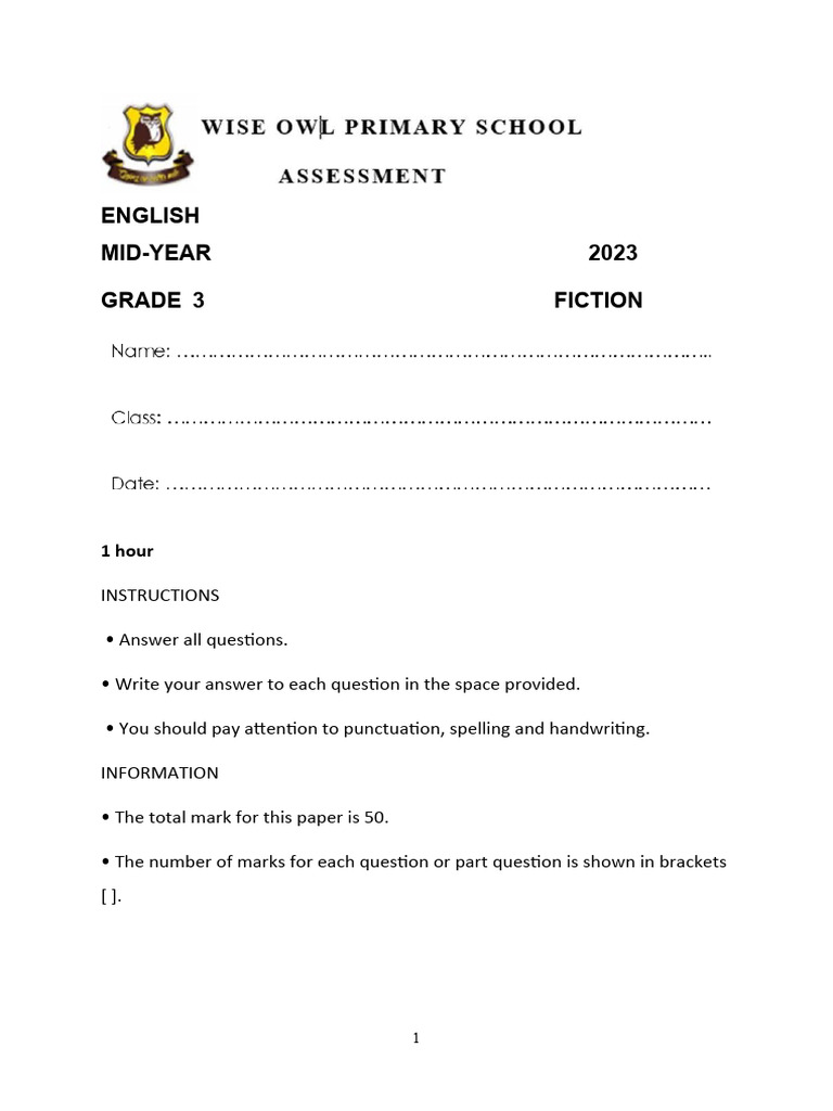STAGE 3 ENGLISH FICTION Paper 2 | PDF