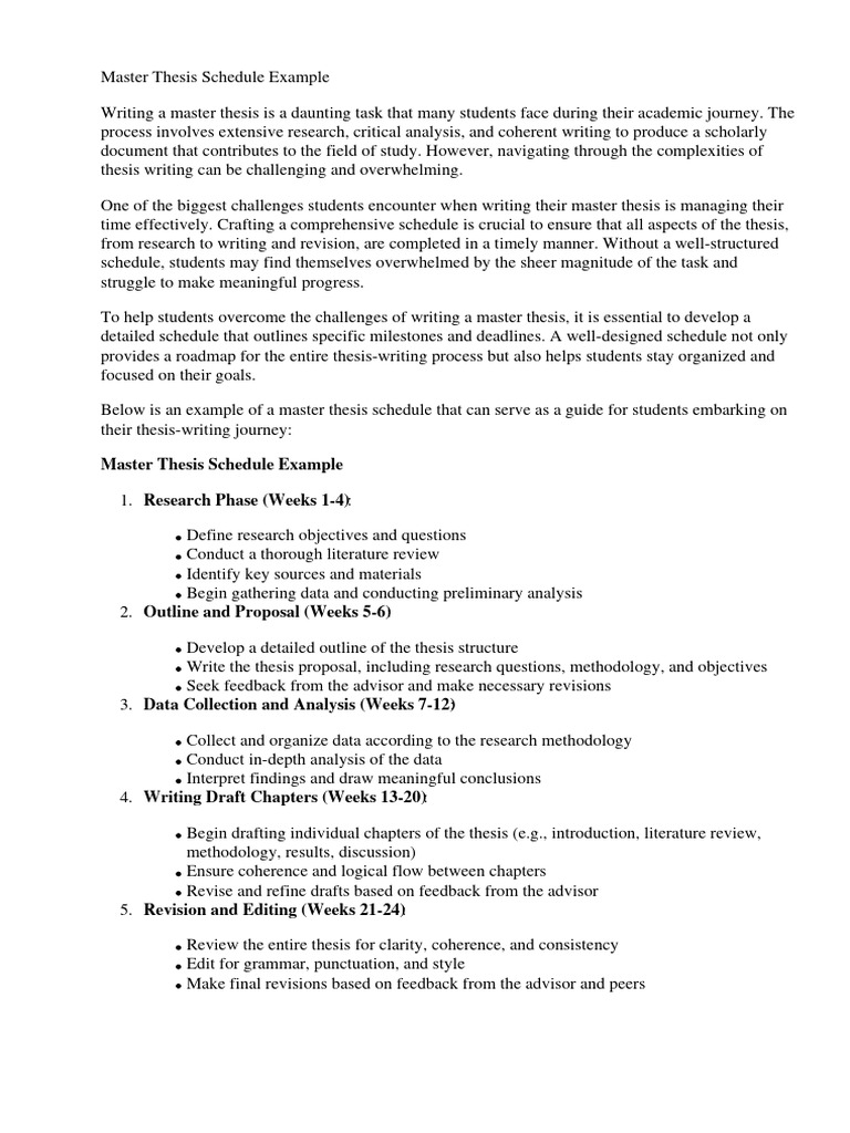 Master Thesis Schedule Example | PDF | Thesis | Methodology