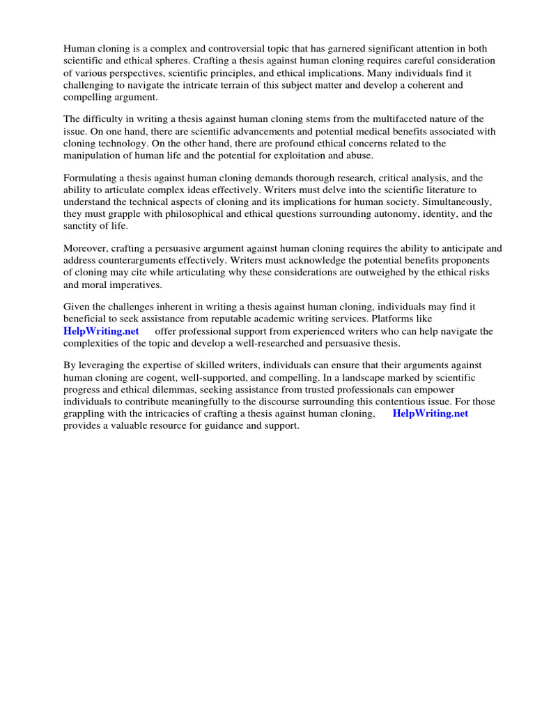 Against Human Cloning Thesis Statement | PDF | Cloning | Genetics