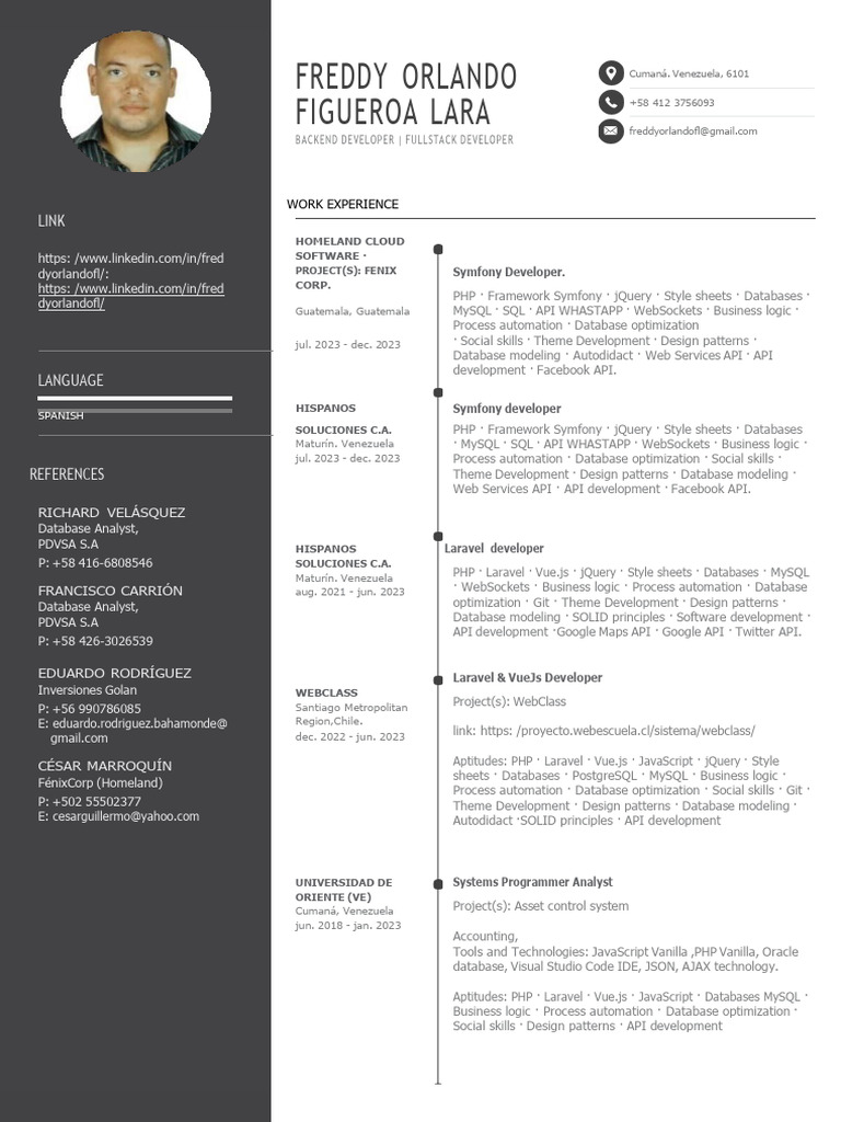 Curriculum Freddy Figueroa Inglés | PDF | Ajax (Programming) | My Sql