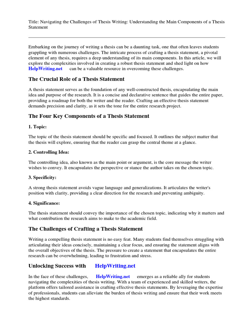 Main Components of A Thesis Statement | PDF | Thesis | Essays
