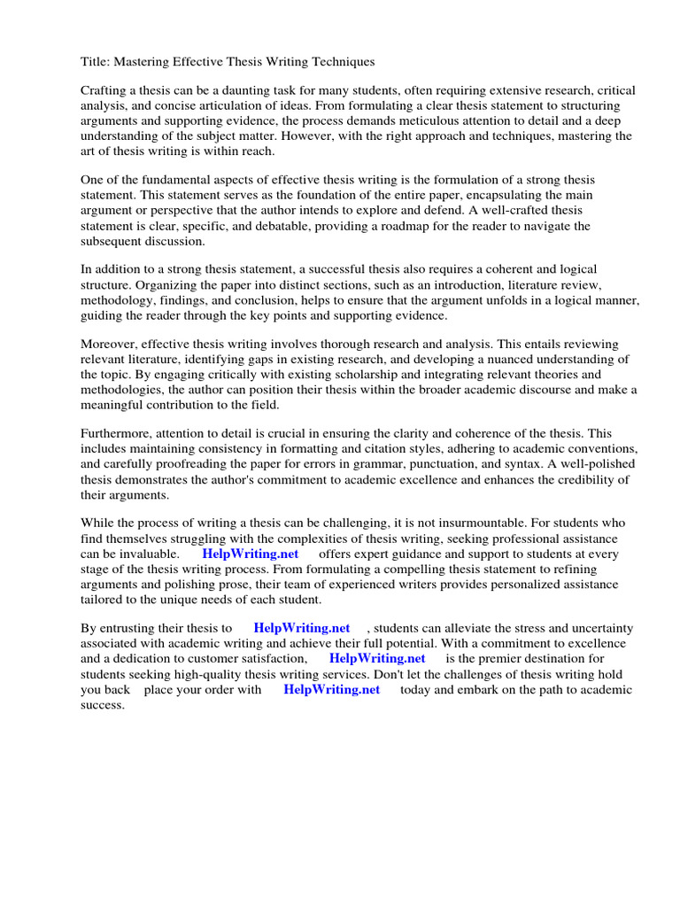 Effective Thesis Writing Techniques | PDF | Thesis | Essays